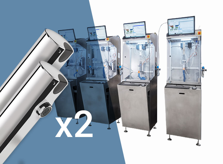 Prüfstand für zwei elektronisch öffnende und schließende Wasserhähne | LF Technologies